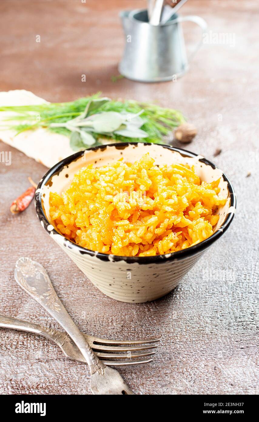 Indian cuisine - mixed rice dish made with Indian spices, curry Stock ...