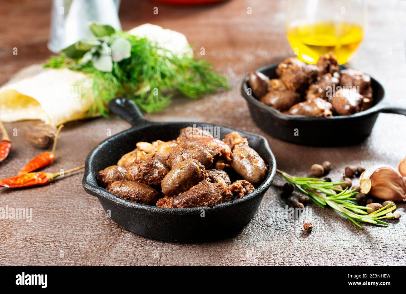 fried chicken hearts in pan, fried hearts with salt and spice Stock ...