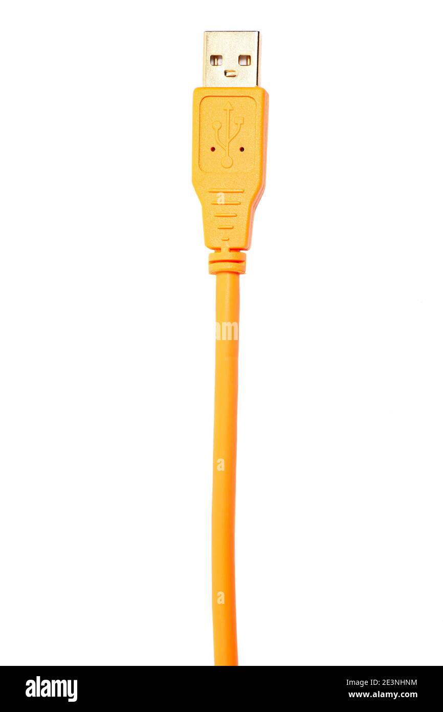 Orange USB cable isolated on white background Stock Photo - Alamy