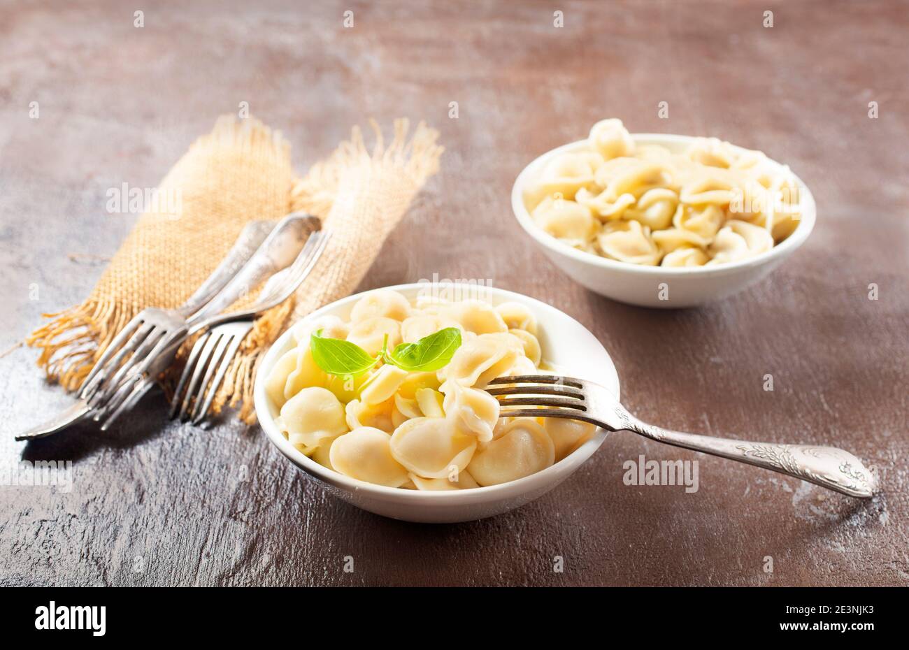 The Russian national dish - Pelmeni. Dumplings with meat, spiced with ...