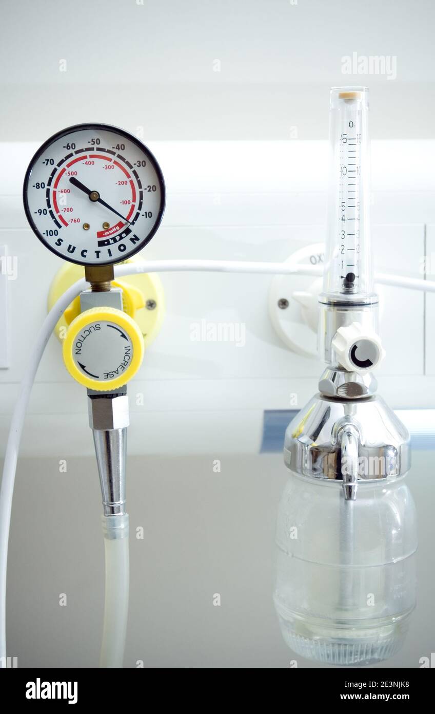Oxygen inhalation apparatus installed inside hospital ward Stock Photo ...