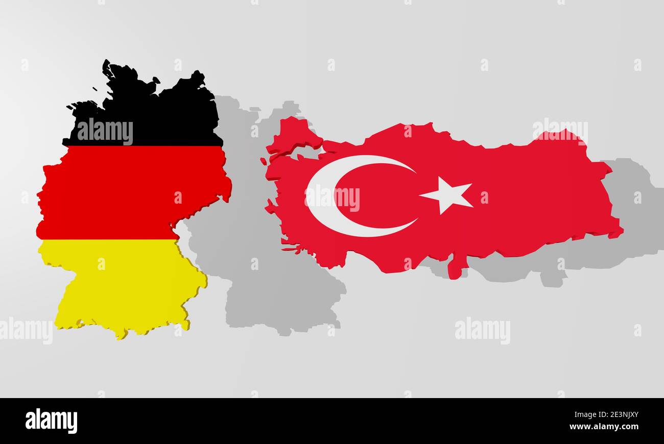 3d render of an flag of Germany and Turkey, as an 3d model, shown as a ...