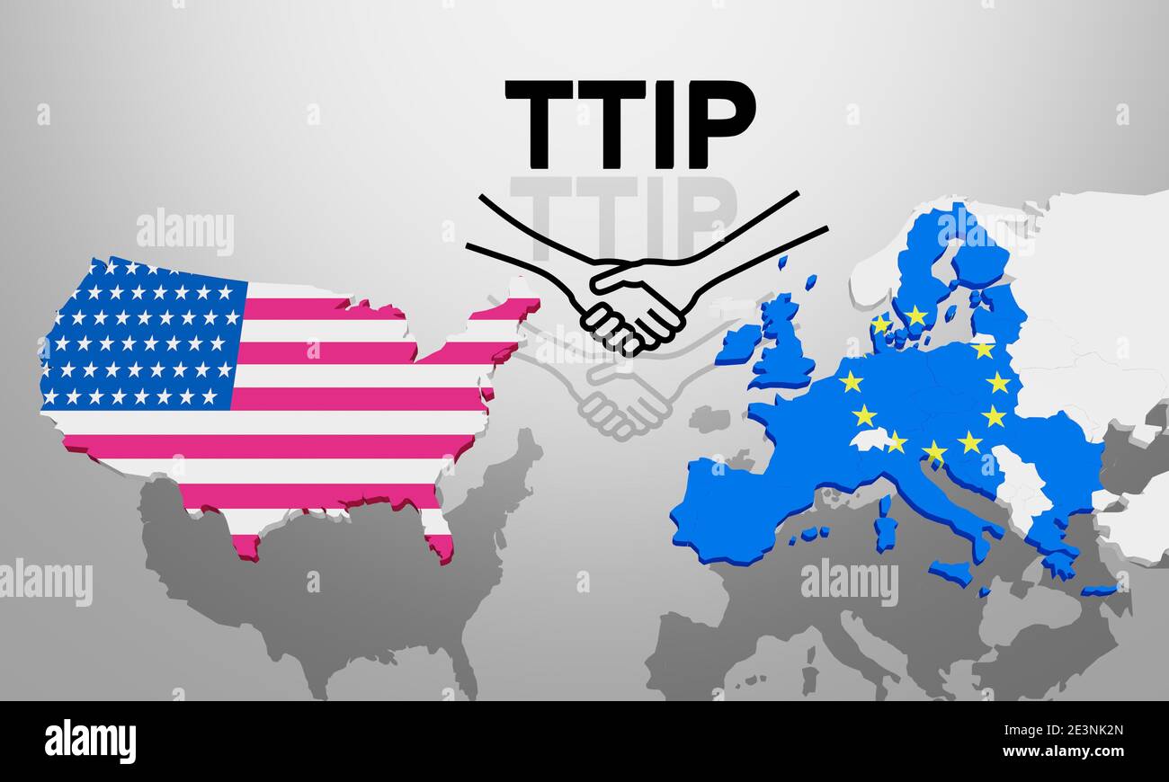 3d render of an flag of USA and Europe, as an 3d model, shown as a ...