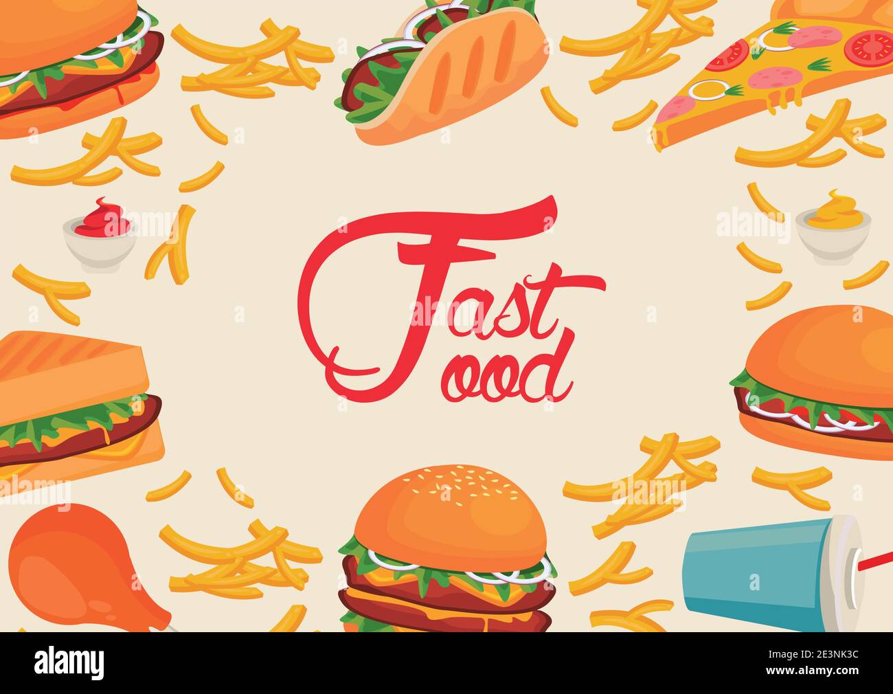 delicious fast food frame with lettering vector illustration design ...