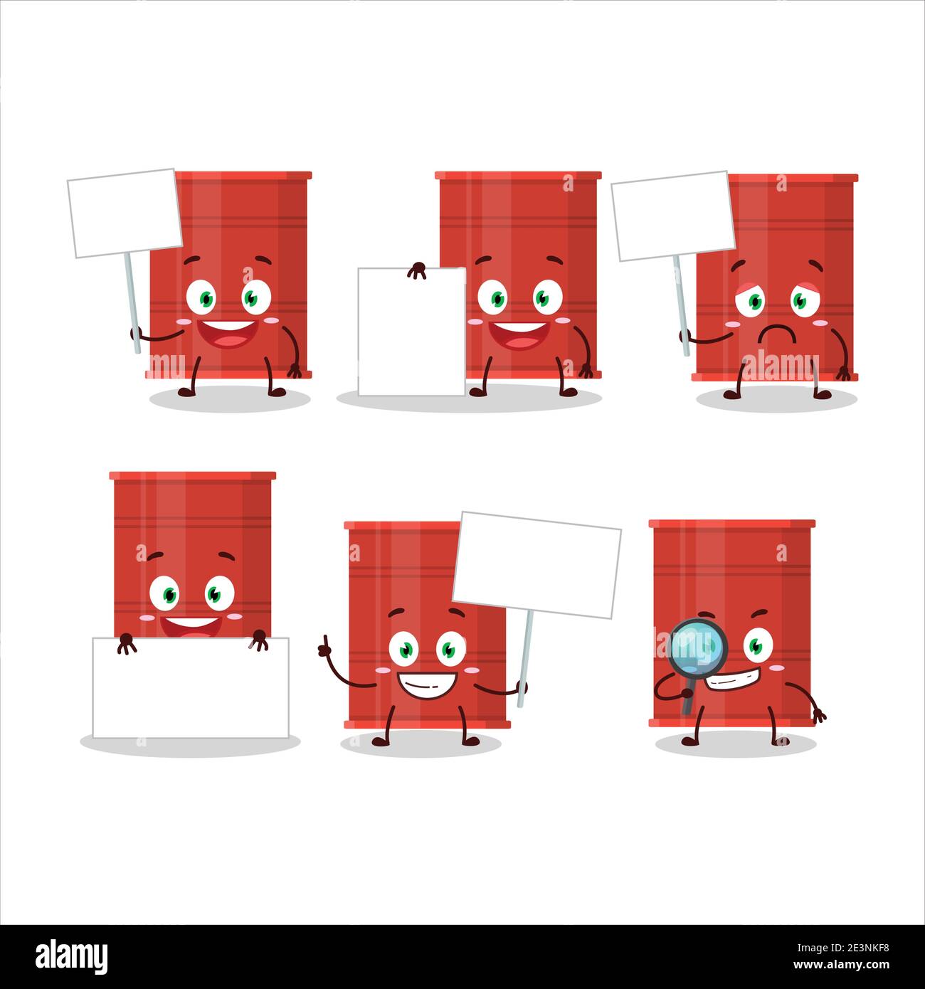 Red barrel cartoon character bring information board. Vector ...
