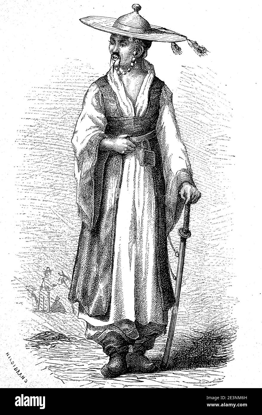Mandarin, civil servant, from Korea, in 1880 / Mandarin, Beamter, aus ...