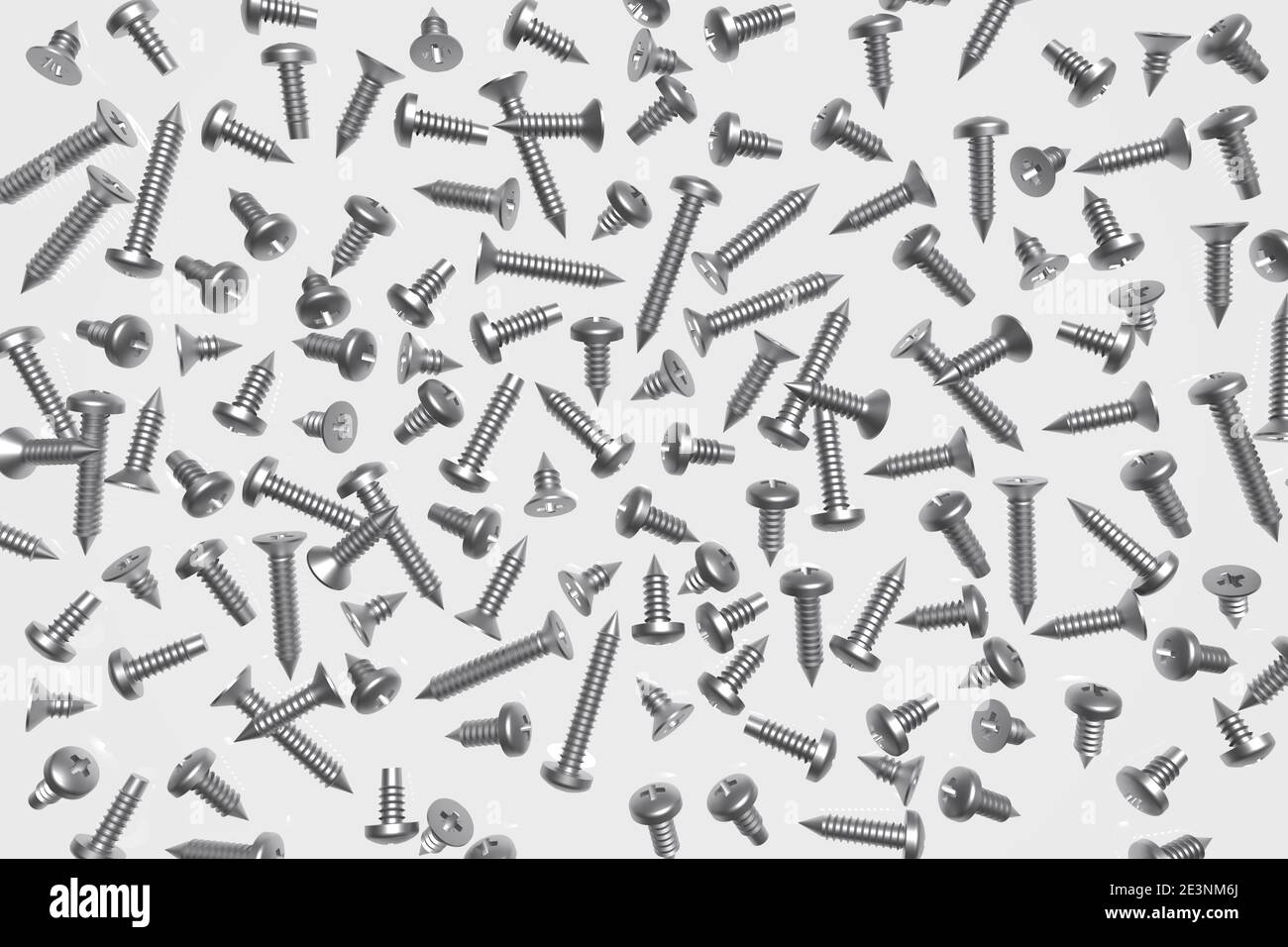 3d rendering of various tapping screws from top view with a white ...