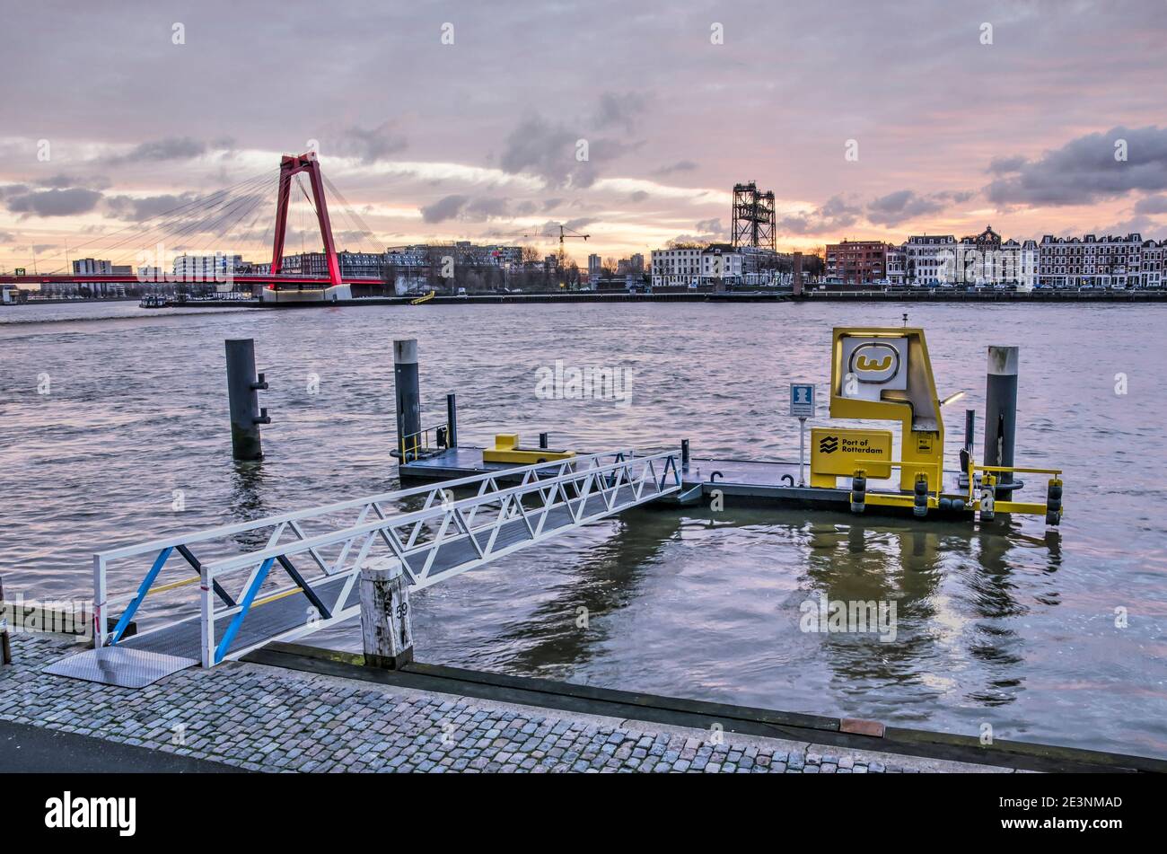 Rotterdam, The Netherlands, January 13, 2021: jetty with pontoon for ...