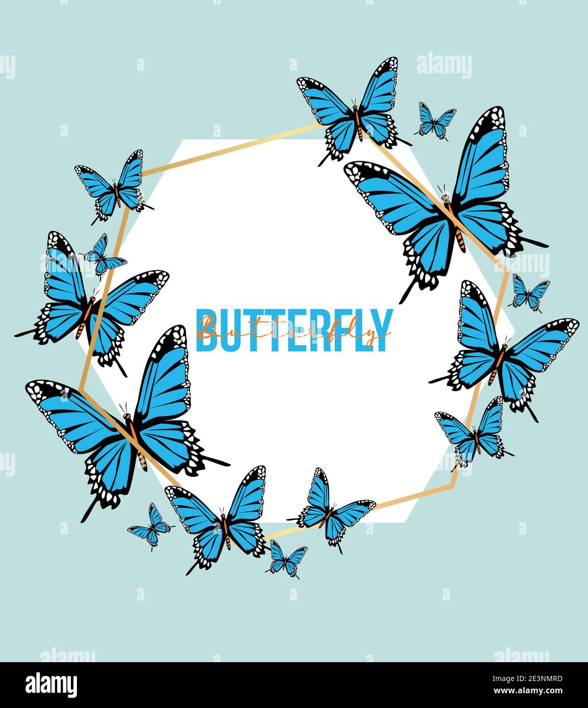 blue butterflies lettering poster in frame vector illustration design ...