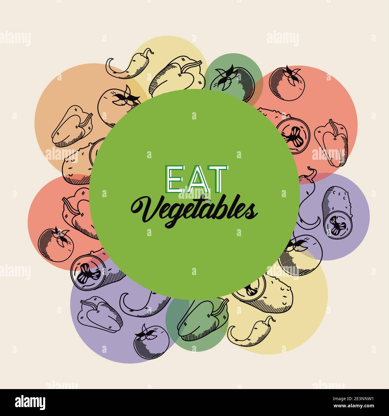 eat vegetables lettering with healthy food in circular frame vector ...
