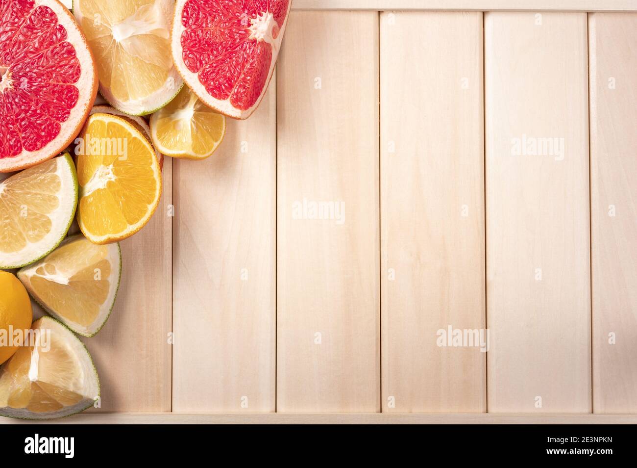 fresh summer lemonade banner with corner border. Assorted citrus fruits ...