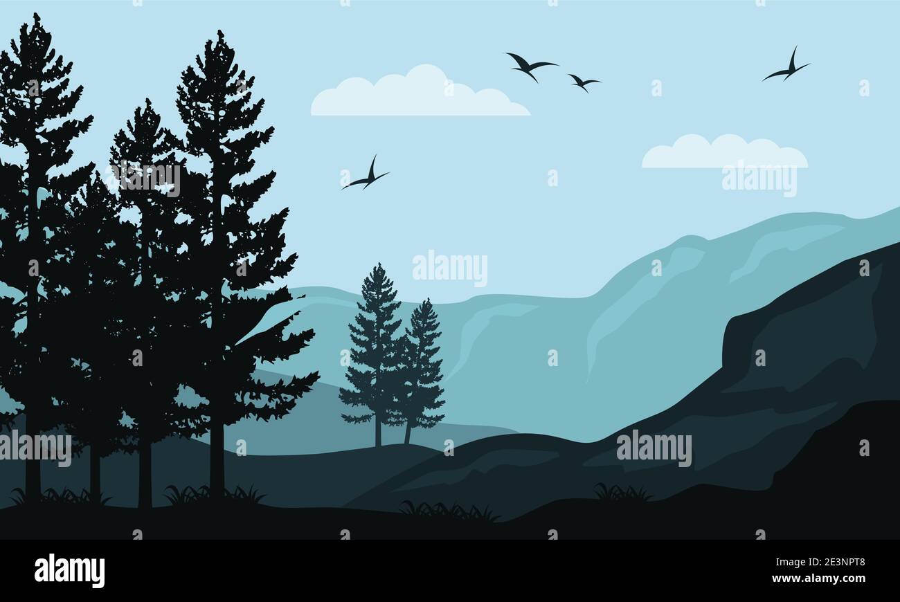 A warm morning atmosphere with nice scenery. Vector illustration of a ...