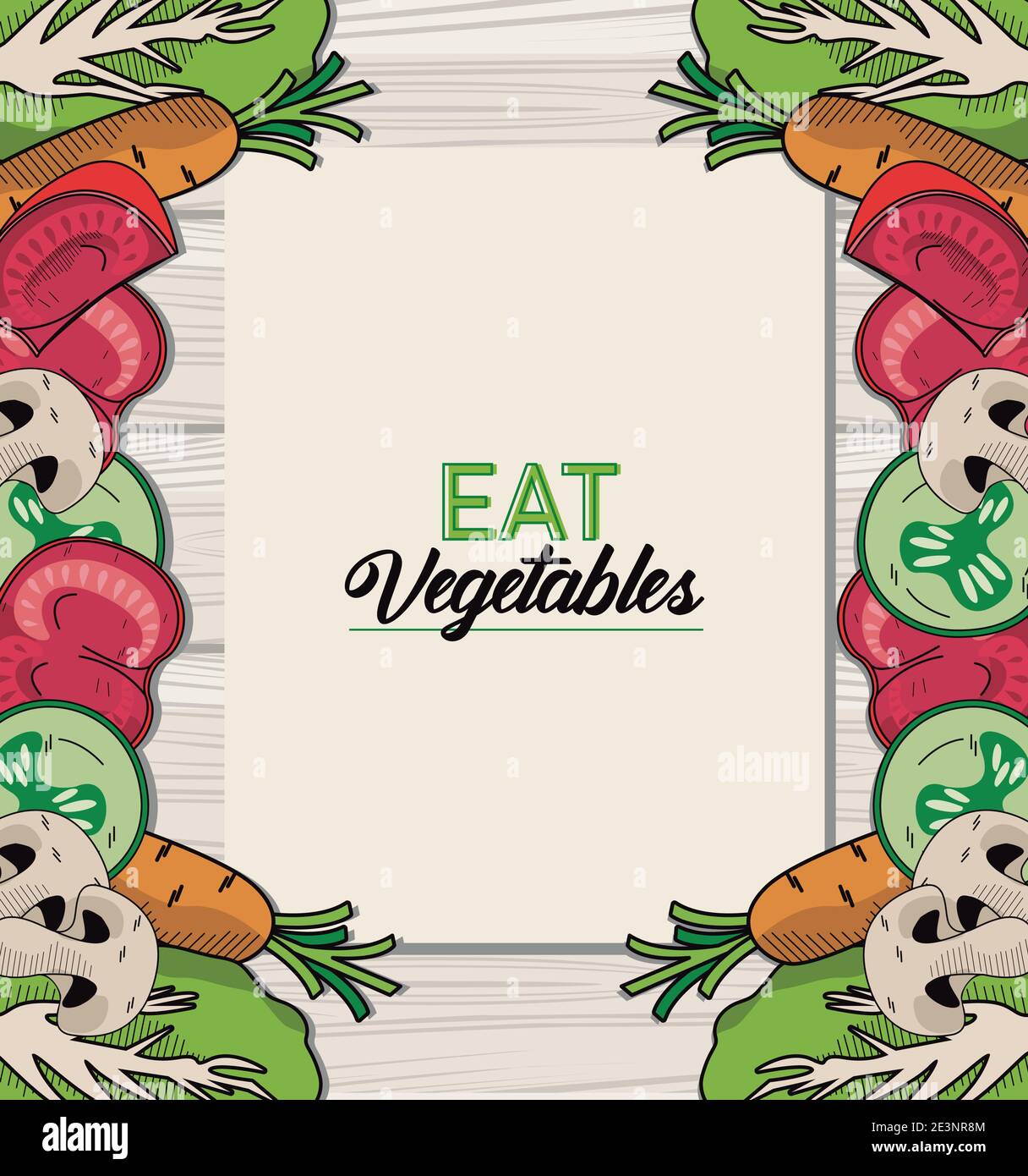 eat vegetables lettering poster with healthy food frame vector ...