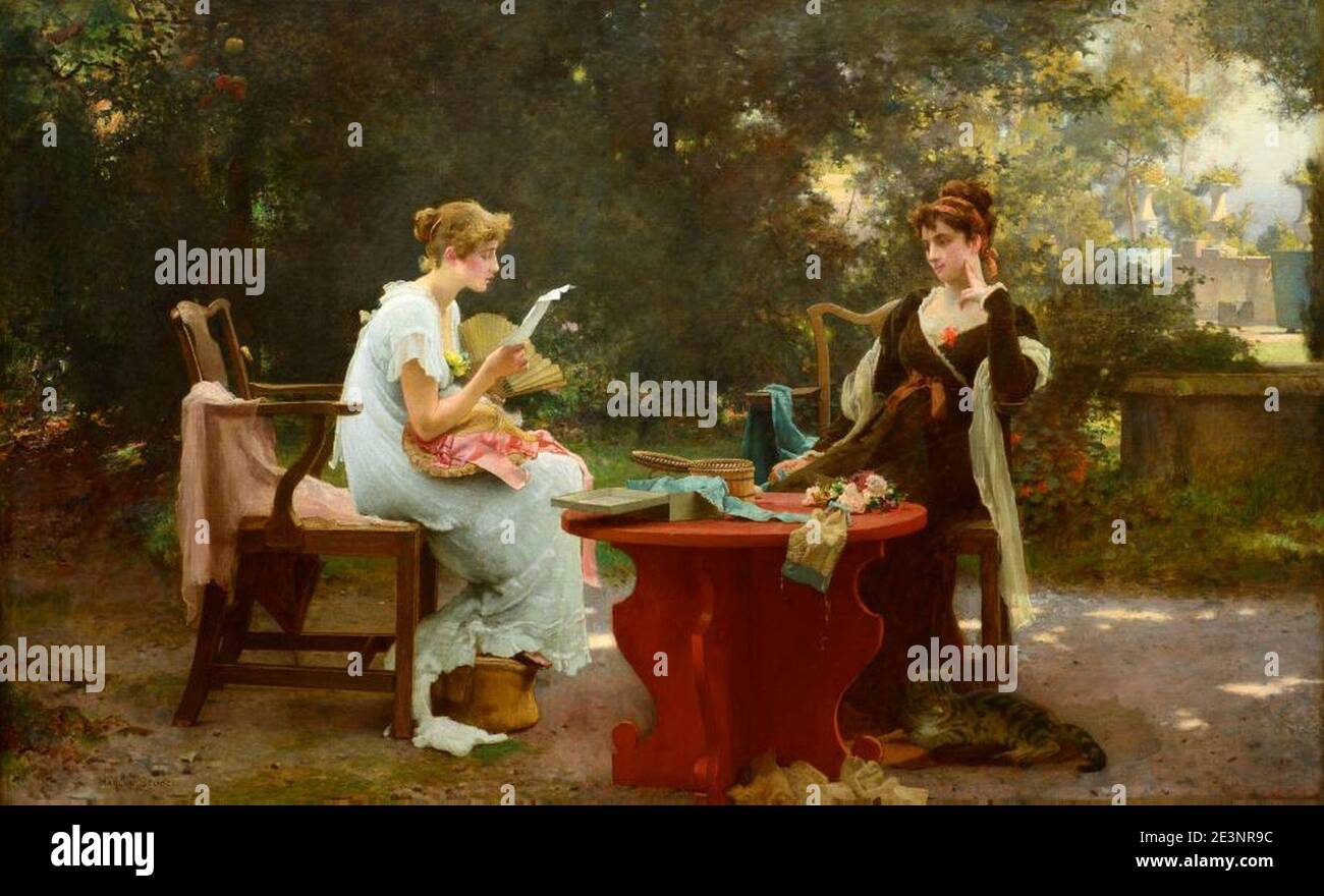 Marcus Stone - Her First love Letter Stock Photo - Alamy