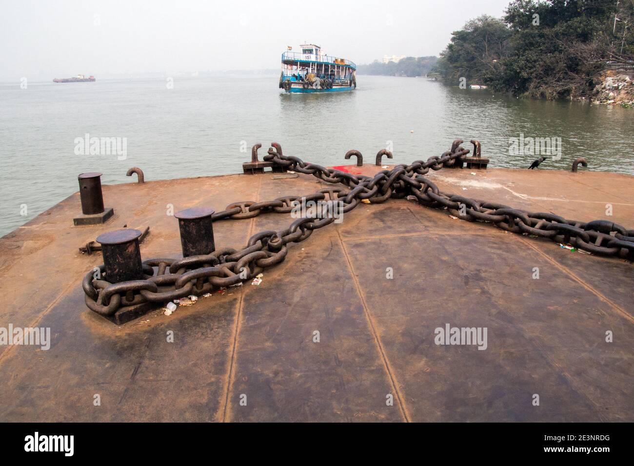 Image of Ferry boat at Hooghly River, also known as the Hugli River, is ...