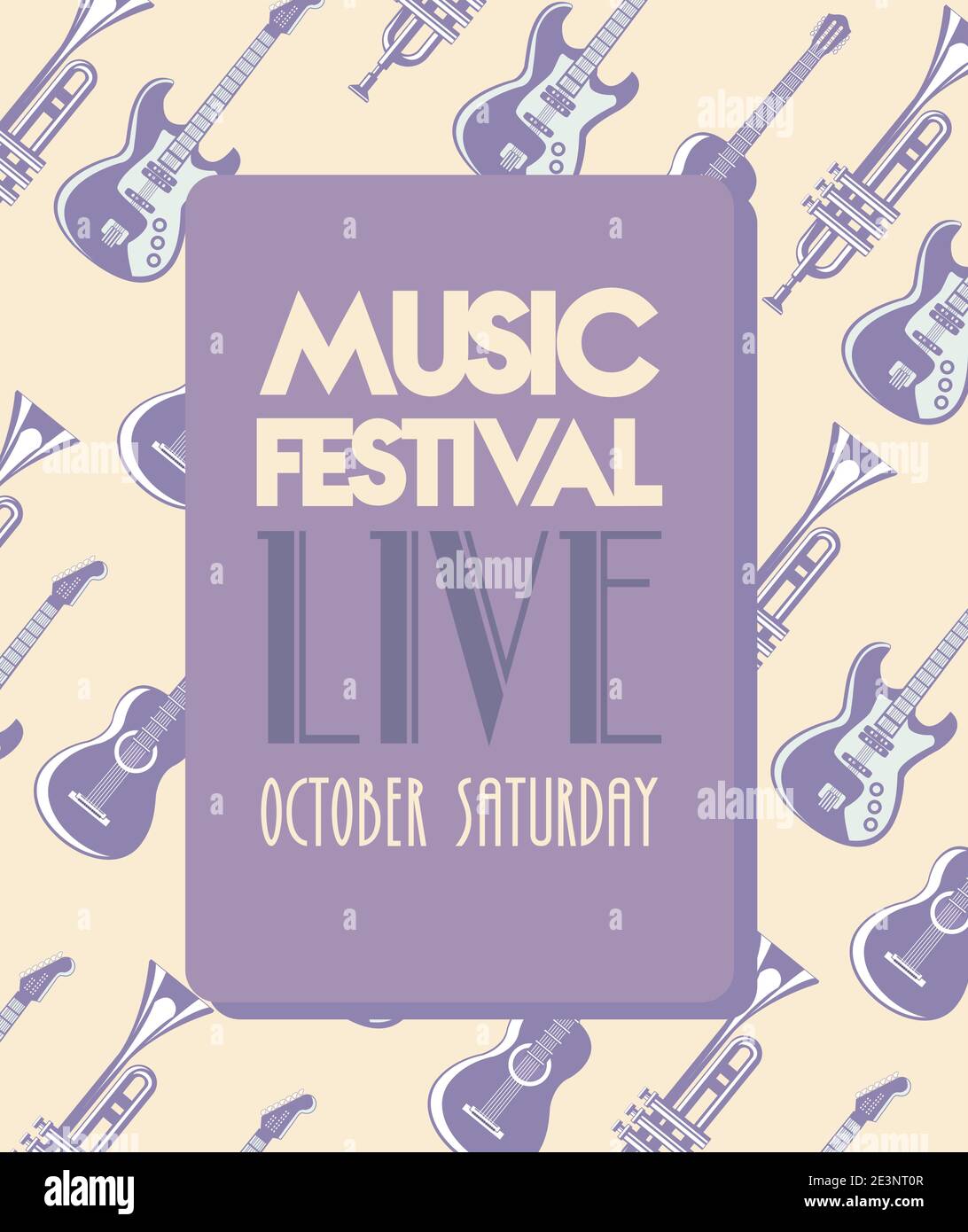 music festival lettering poster with instruments pattern vector ...