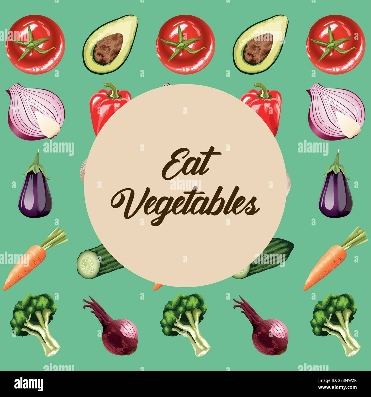 eat vegetables lettering poster with healthy food pattern vector ...