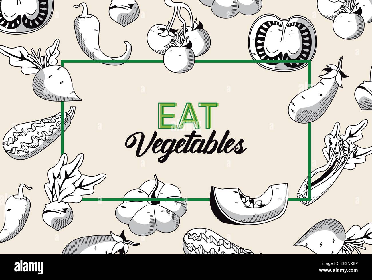 eat vegetables lettering poster with healthy food in square frame ...