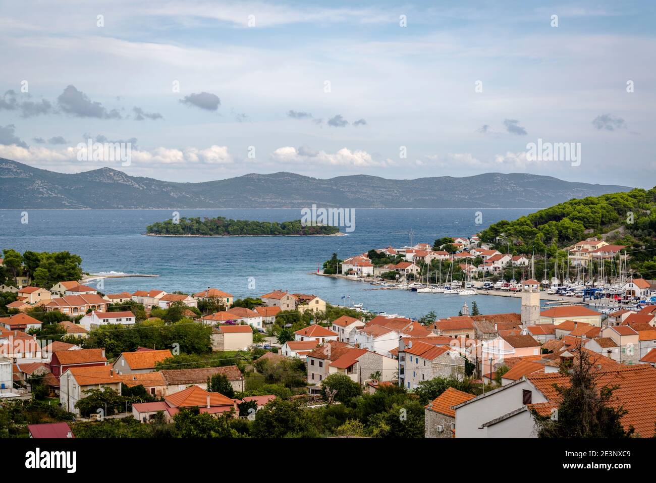 Elevated view of the village of Veli Iz, Island of Iz, Zadar ...