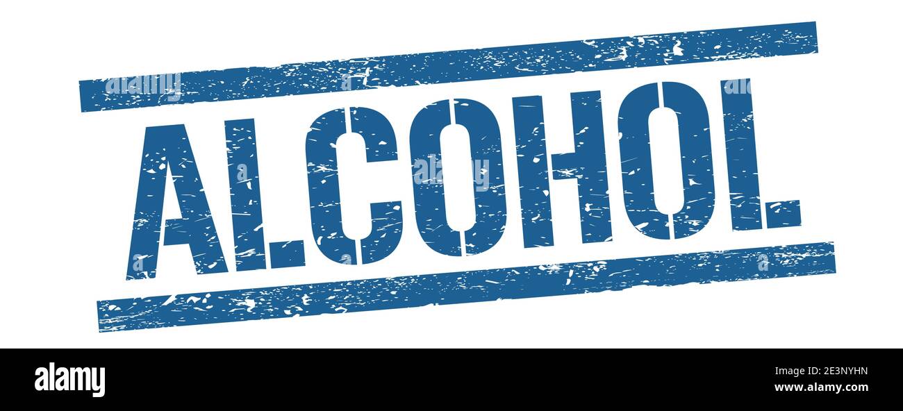 ALCOHOL text on blue grungy lines stamp sign Stock Photo - Alamy