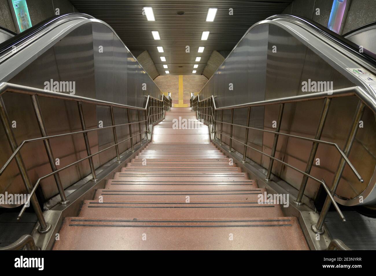 Bright and shiny steps leading down to an Istanbul underground metro ...