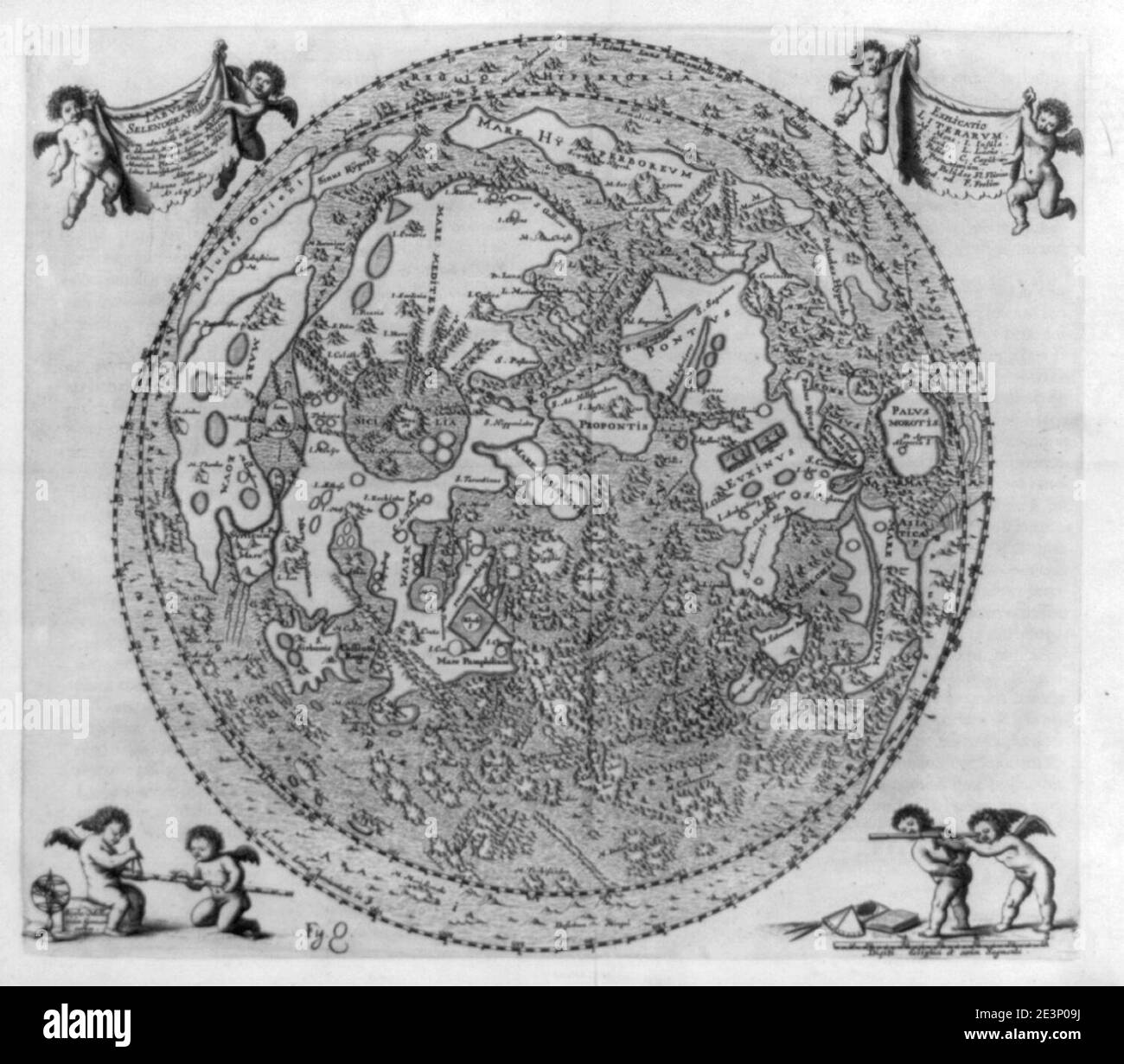 Map with border illus. of cherubs using navigational instruments Stock ... Map with border illus. of cherubs using navigational instruments Stock ...