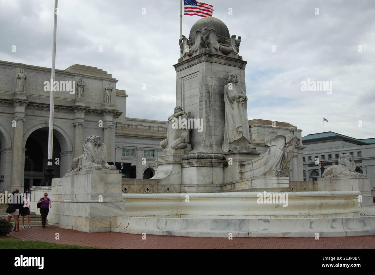 Washington Union station American flag on statue Washington DC USA flag ...