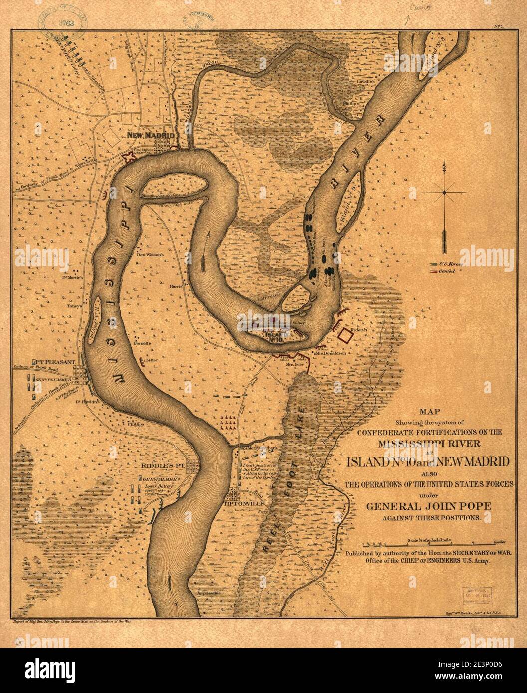 Map showing the system of Confederate fortifications on the Mississippi ...