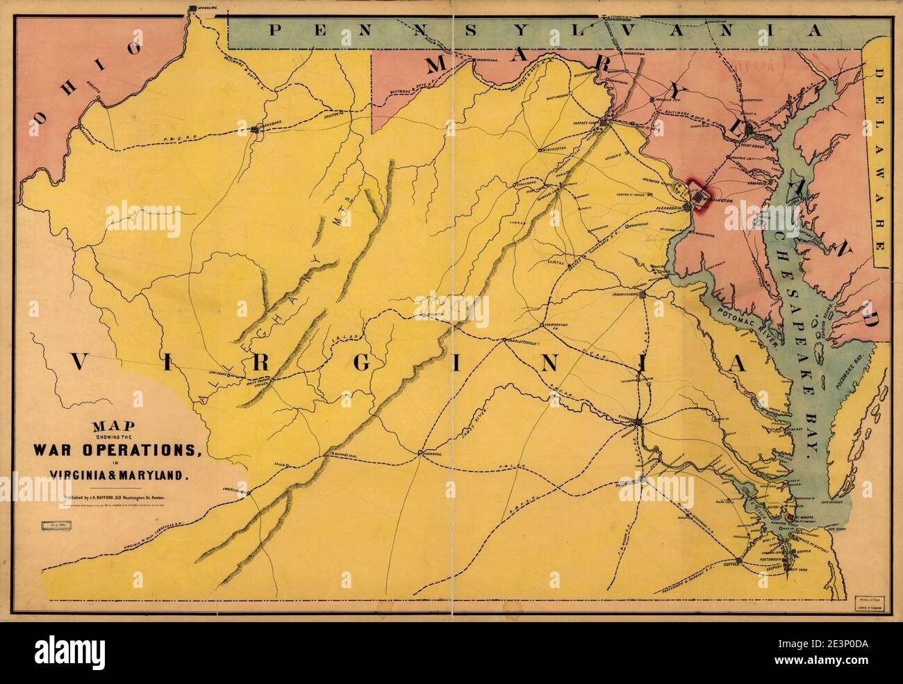 Map showing the war operations, in Virginia & Maryland Stock Photo - Alamy