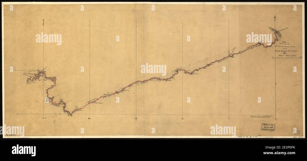 Map showing the preliminary line of the East River Railroad, May, 1881 ...