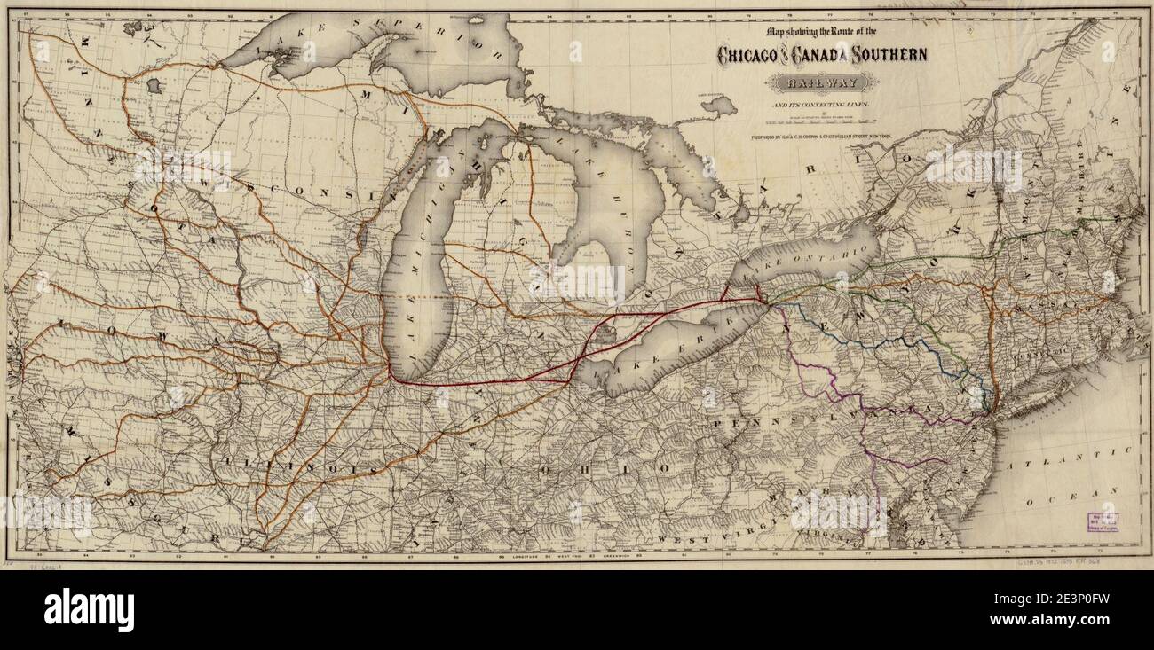 Map showing the route of the Chicago and Canada Southern Railway and ...
