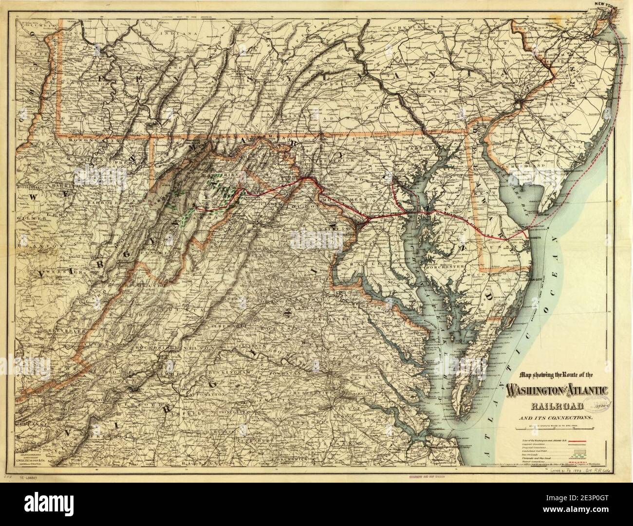 Map showing the route of the Washington and Atlantic Railroad and its ...