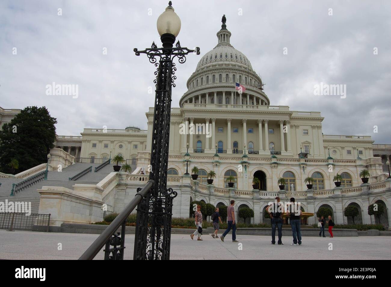 The Capital building Washington DC USA rear steps step light lamp old ...