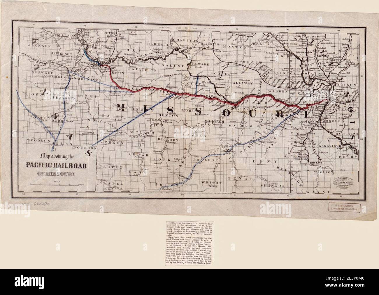 Map showing the Pacific Railroad of Missouri Stock Photo - Alamy