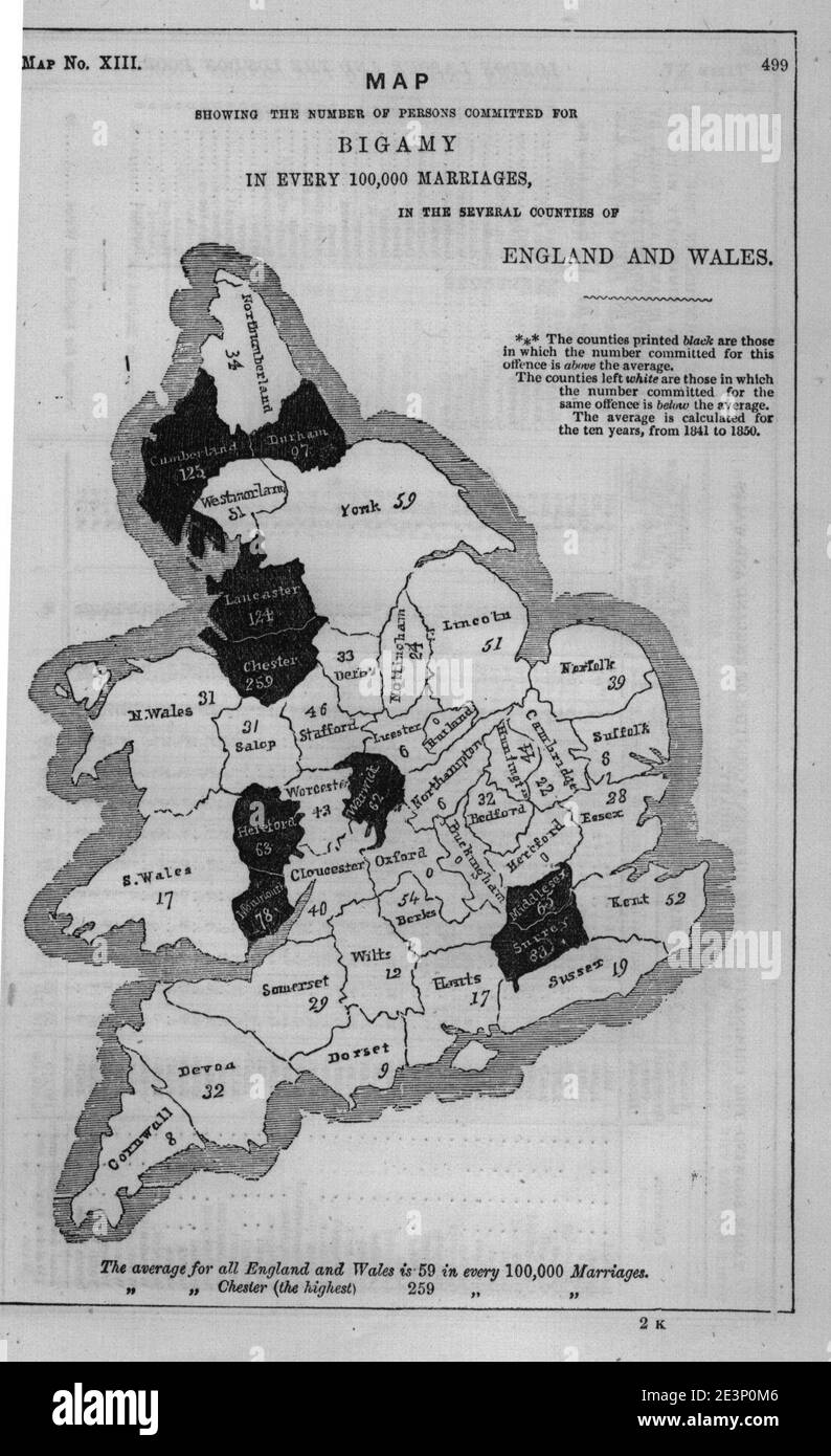 Map showing the number of persons committed for bigamy Stock Photo - Alamy