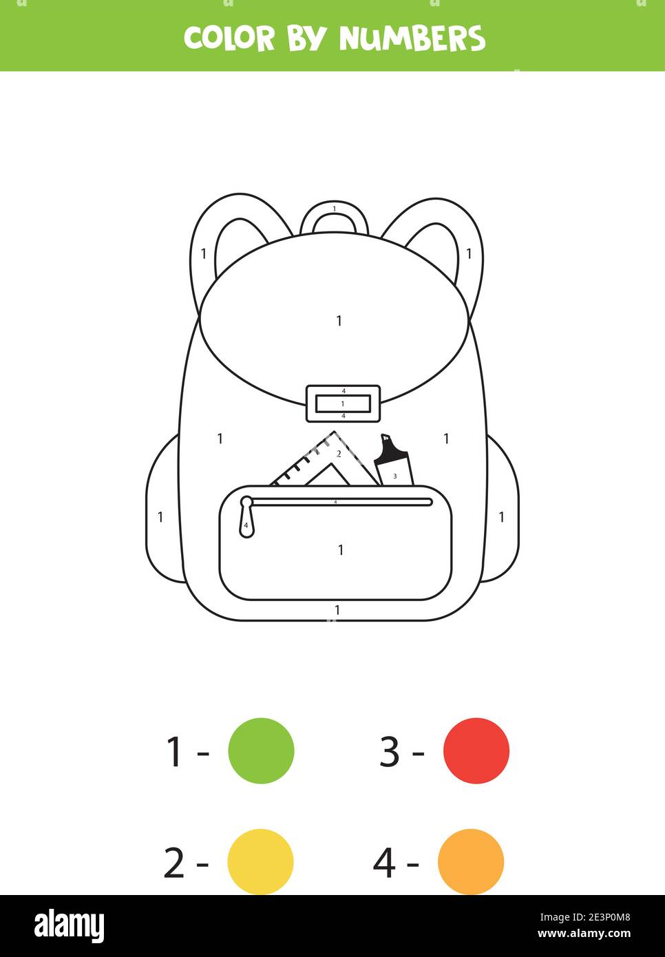 Coloring page with cartoon backpack. Color by numbers Stock Vector ...