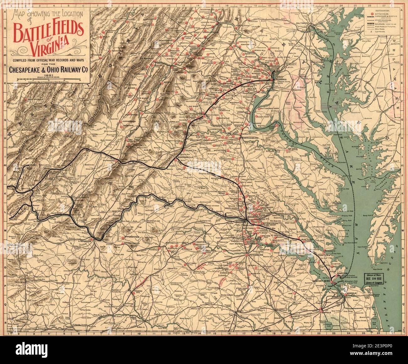 Map showing the location of battle fields of Virginia Stock Photo - Alamy