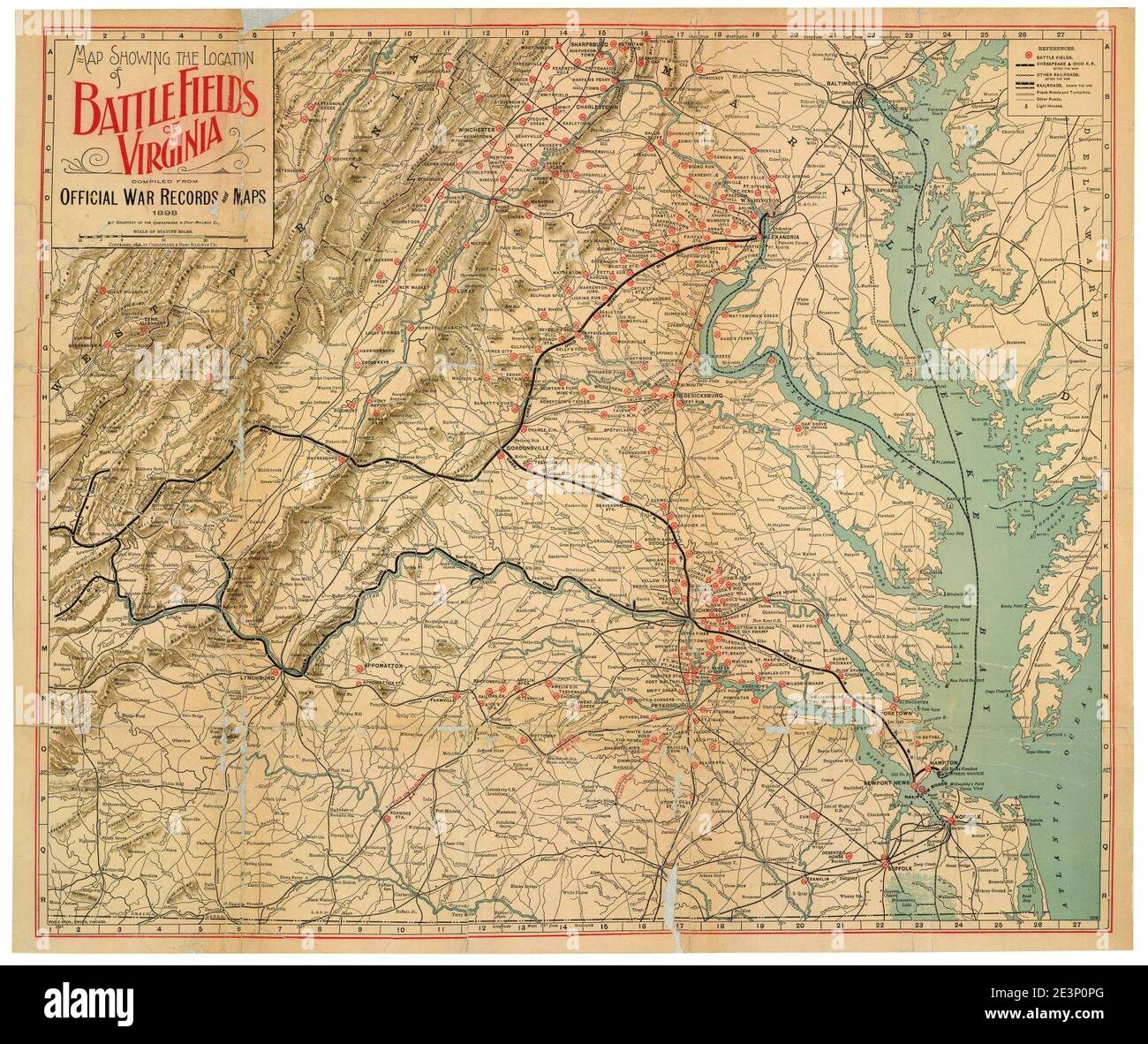 Map showing the location of battle fields of Virginia Stock Photo - Alamy