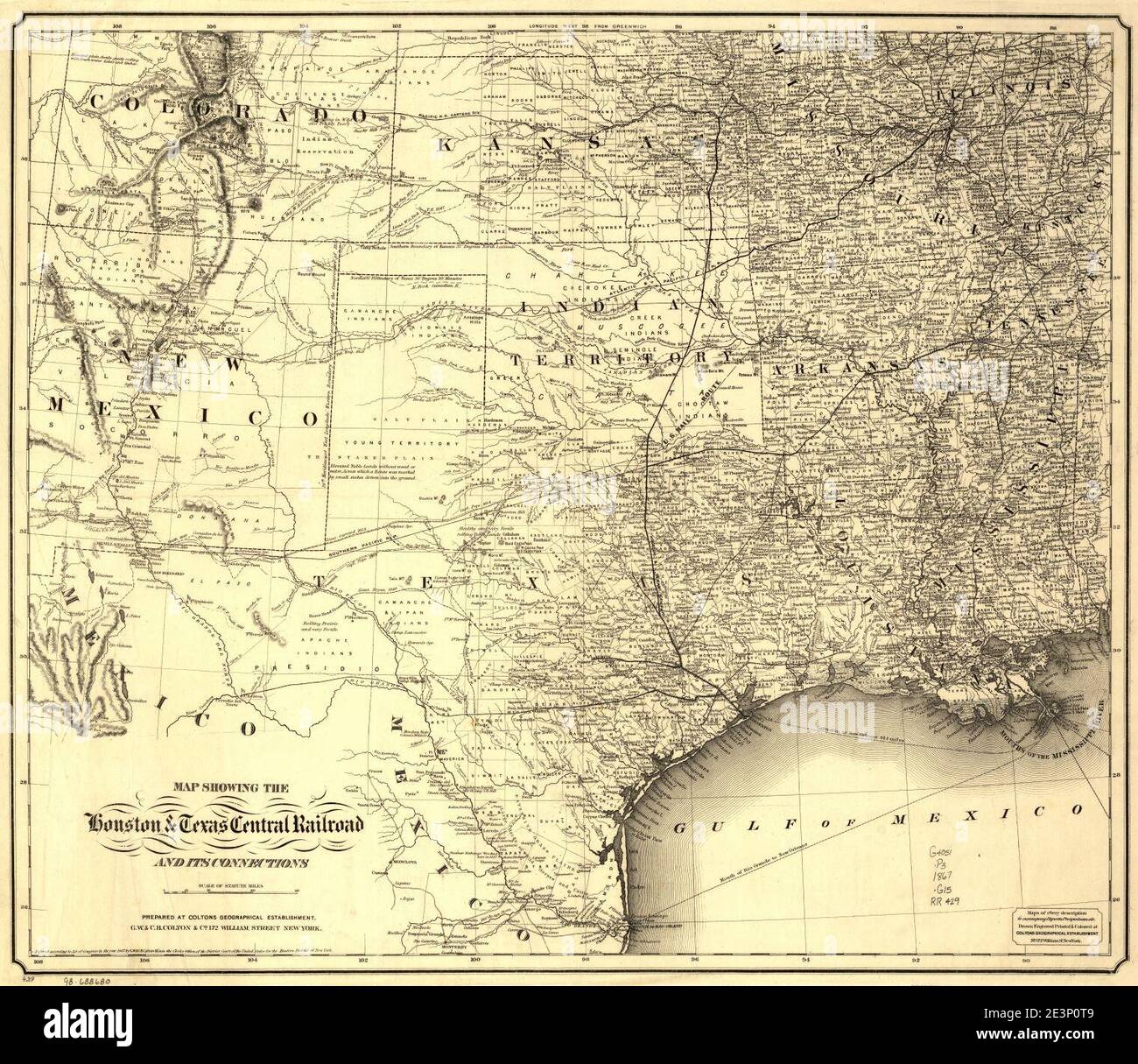 Map showing the Houston & Texas Central Railroad and its connections ...