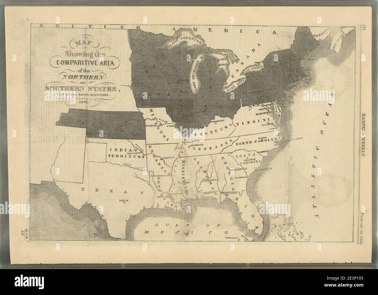 Map showing the comparitive area of the Northern and Southern states ...