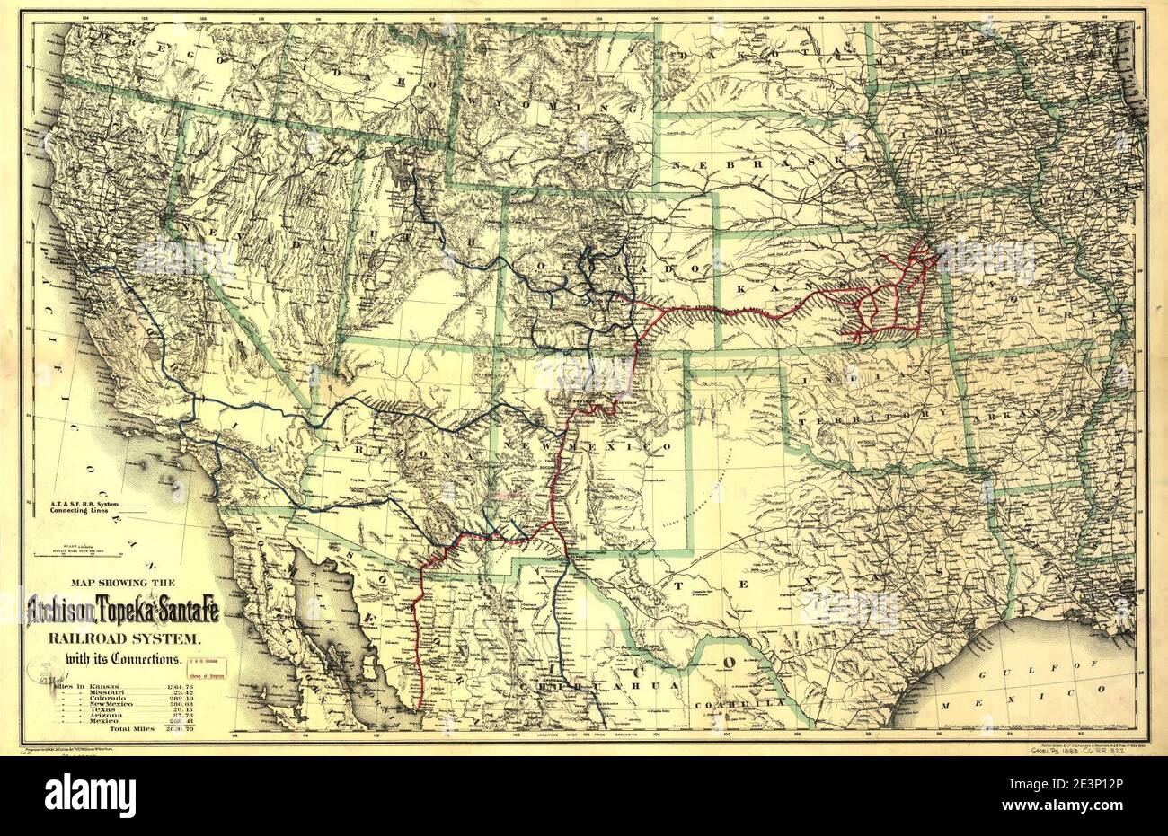 Map showing the Atchison, Topeka and Santa Fé Railroad system, with its ...