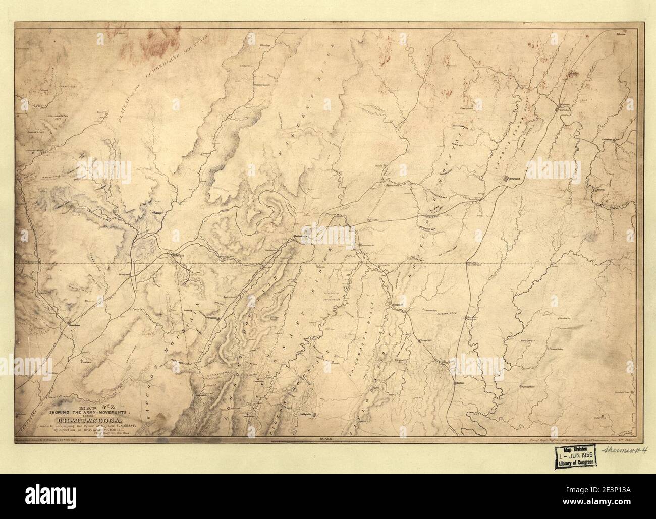 Map showing the army movements around Chattanooga Stock Photo - Alamy