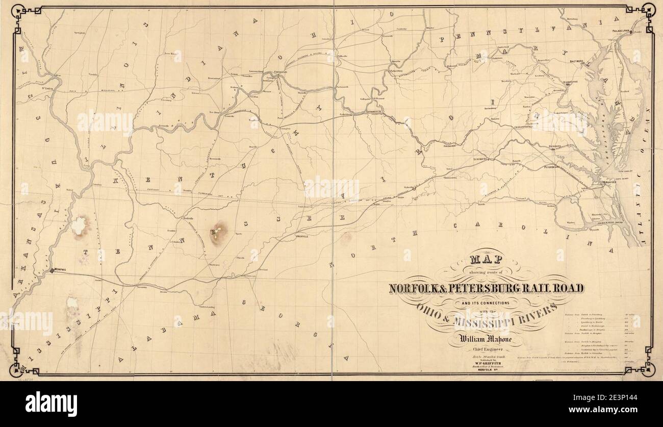 Map showing route of Norfolk & Petersburg Rail Road and its connections ...
