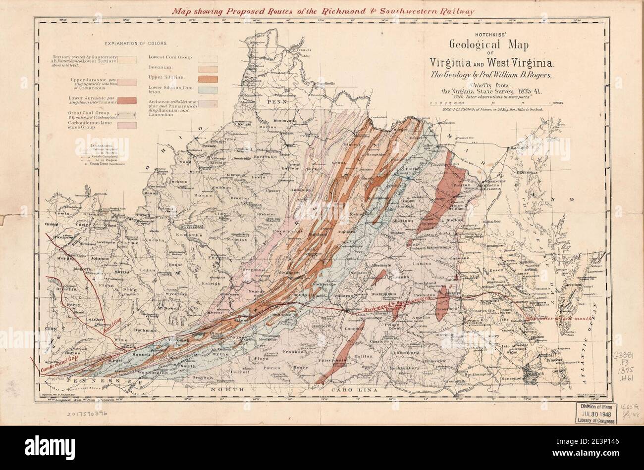 Map showing proposed routes of the Richmond and Southwest Railway Stock ...