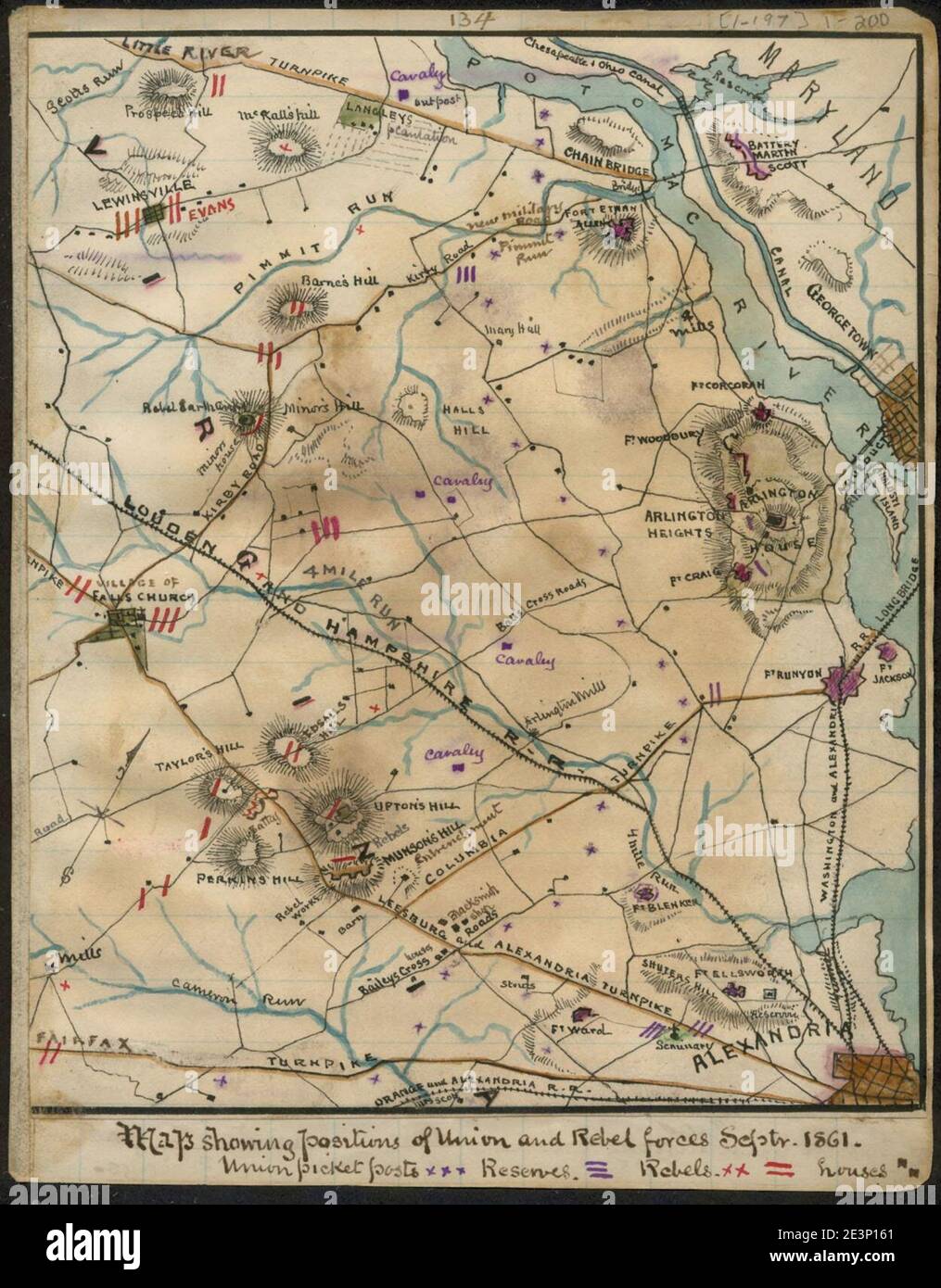 Map showing positions of Union and Rebel forces Septr 1861 Stock Photo ...