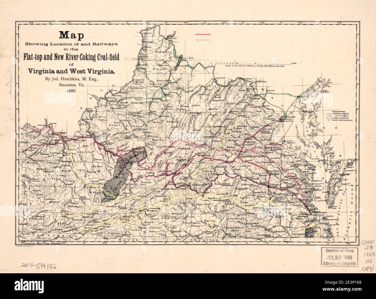 Map showing location of and railways to the Flat-top and New River ...
