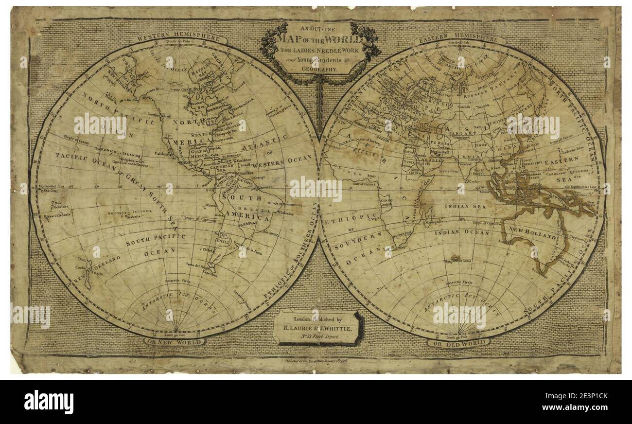 Map Sampler, An Outline Map of the World for Ladies Needlework and ...