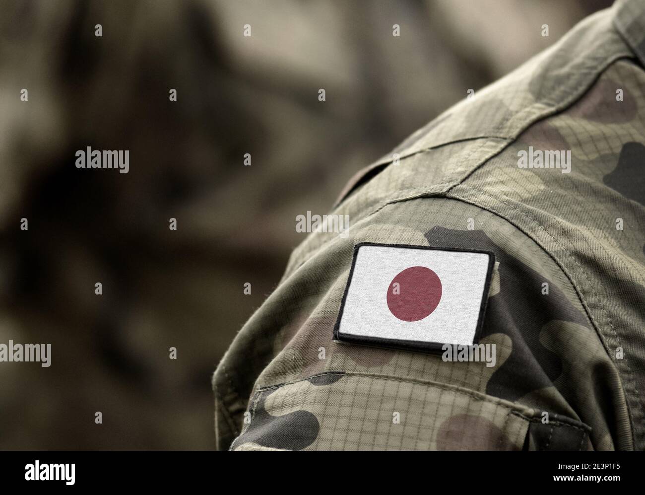 Flag of Japan on military uniform. Army, troops, soldier (collage Stock ...