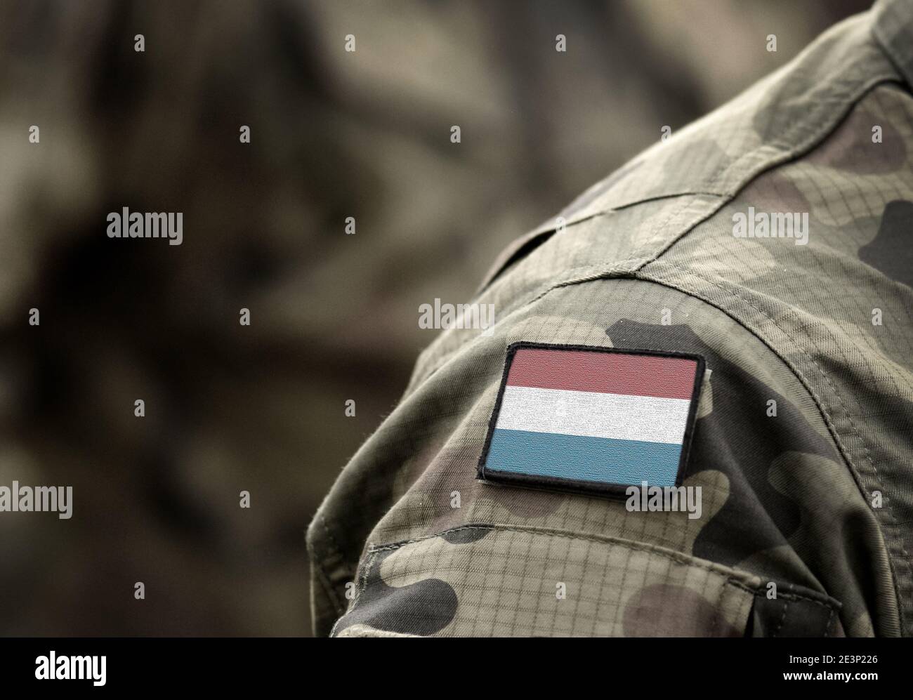 Flag of Luxembourg on military uniform. Army, troops, soldiers. Collage ...