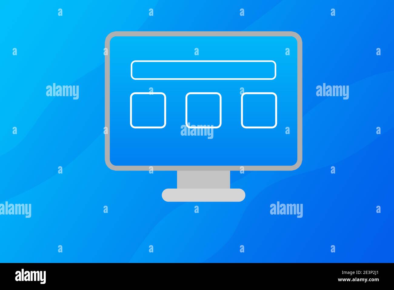 Monitor blue screen display with empty buttons and banner in blue ...